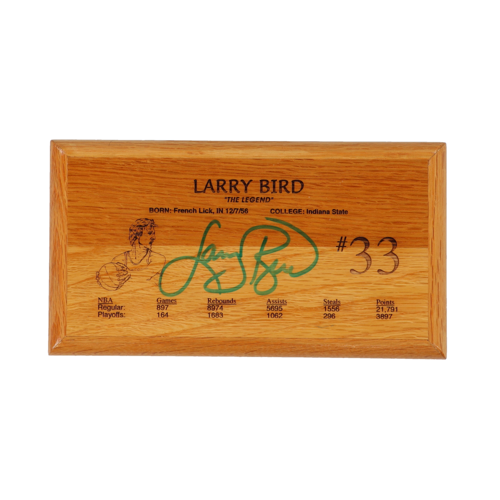 Larry Bird Signed Career Stat Wooden Plaque (JSA) | Pristine Auction