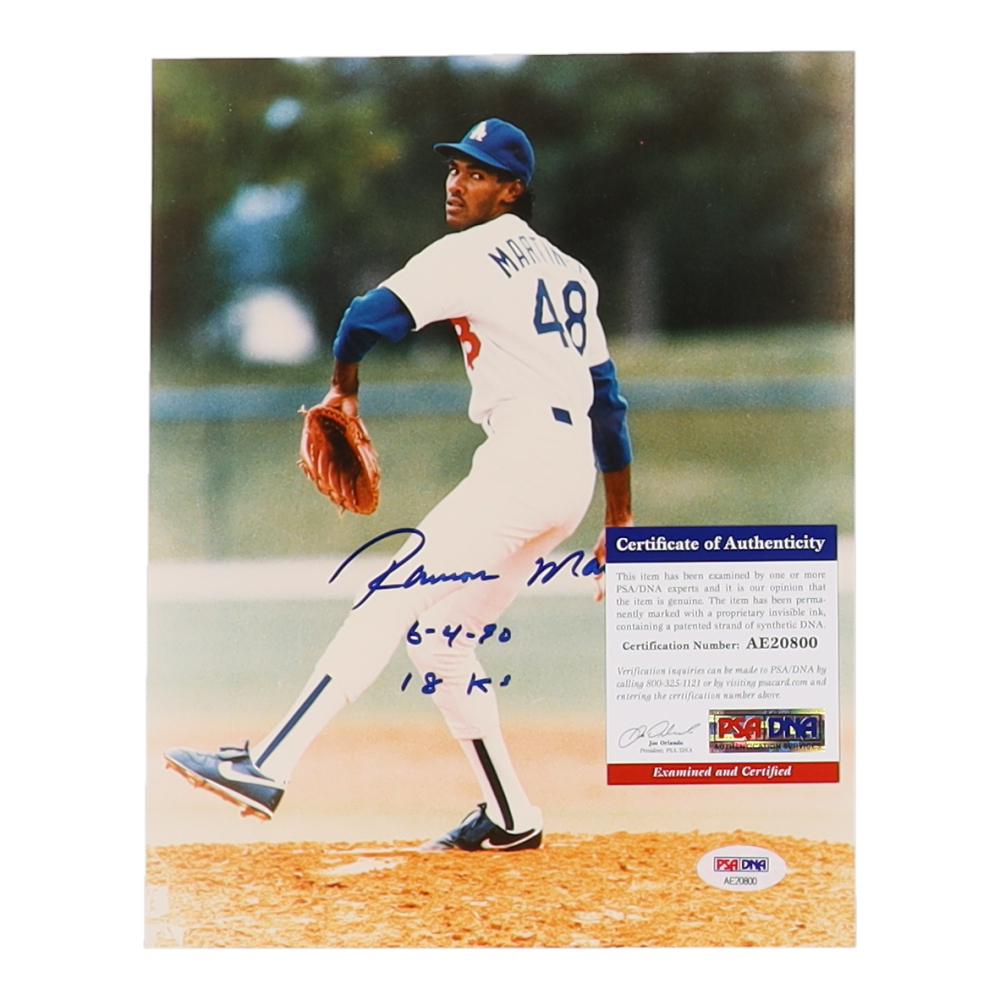 Ramon Martinez Signed Dodgers 8x10 Photo Inscribed "6-4-90" & "18 Ks ...