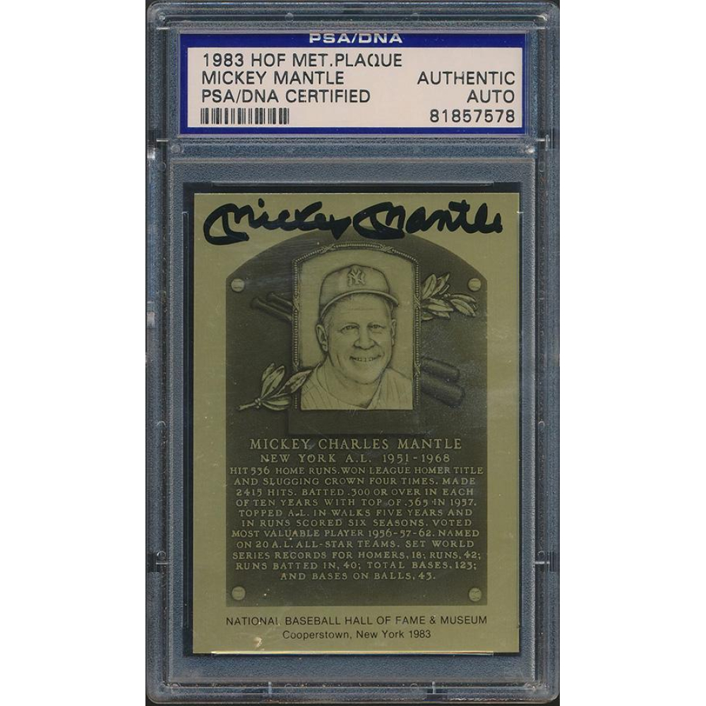 Mickey Mantle Signed 1983 Hall of Fame Metal Plaque Card (PSA ...
