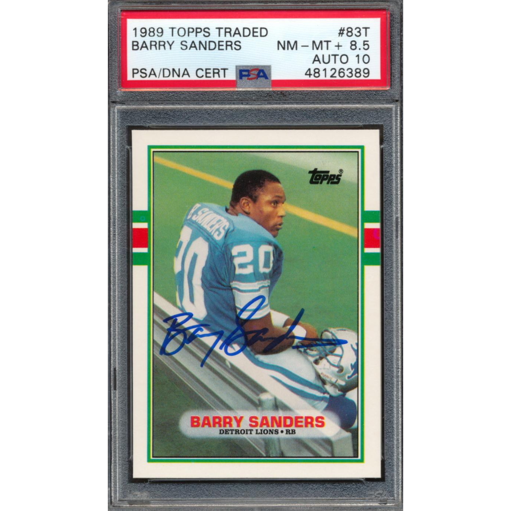 Barry Sanders Signed 1989 Topps Traded #83T (PSA 8.5 | Autograph Graded ...