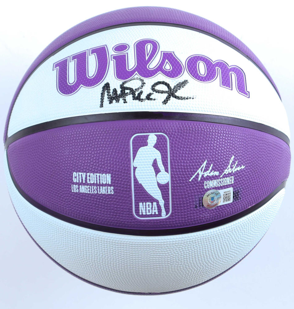 Magic Johnson Signed Lakers Logo NBA Basketball With Name Plate ...