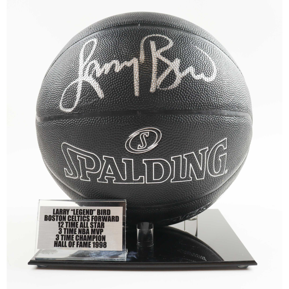 Larry Bird Signed Spalding Black Basketball with New Acrylic Basketball ...