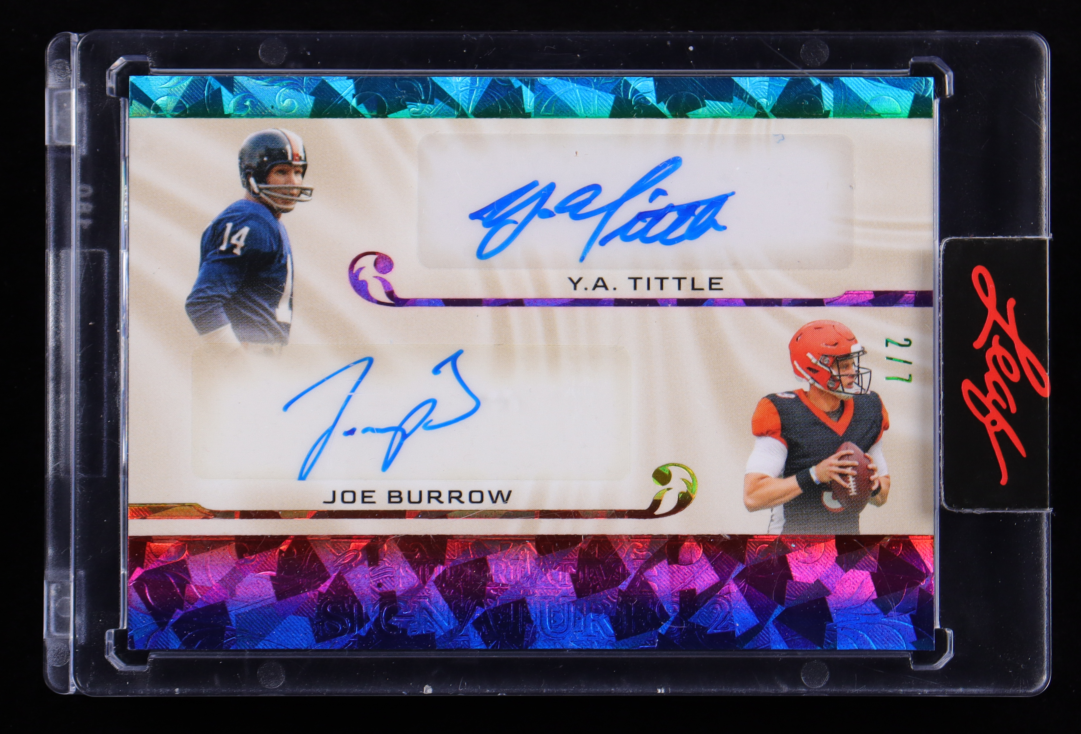 Joe Burrow / Y. A. Tittle 2023 Leaf Superlative Signatures Rainbow AU # ...