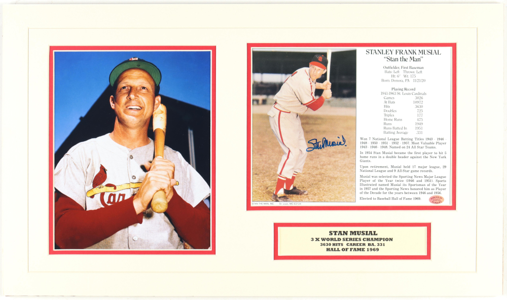Stan Musial Signed 14x24 Custom Matted Photo Display (Stack of Plaques ...