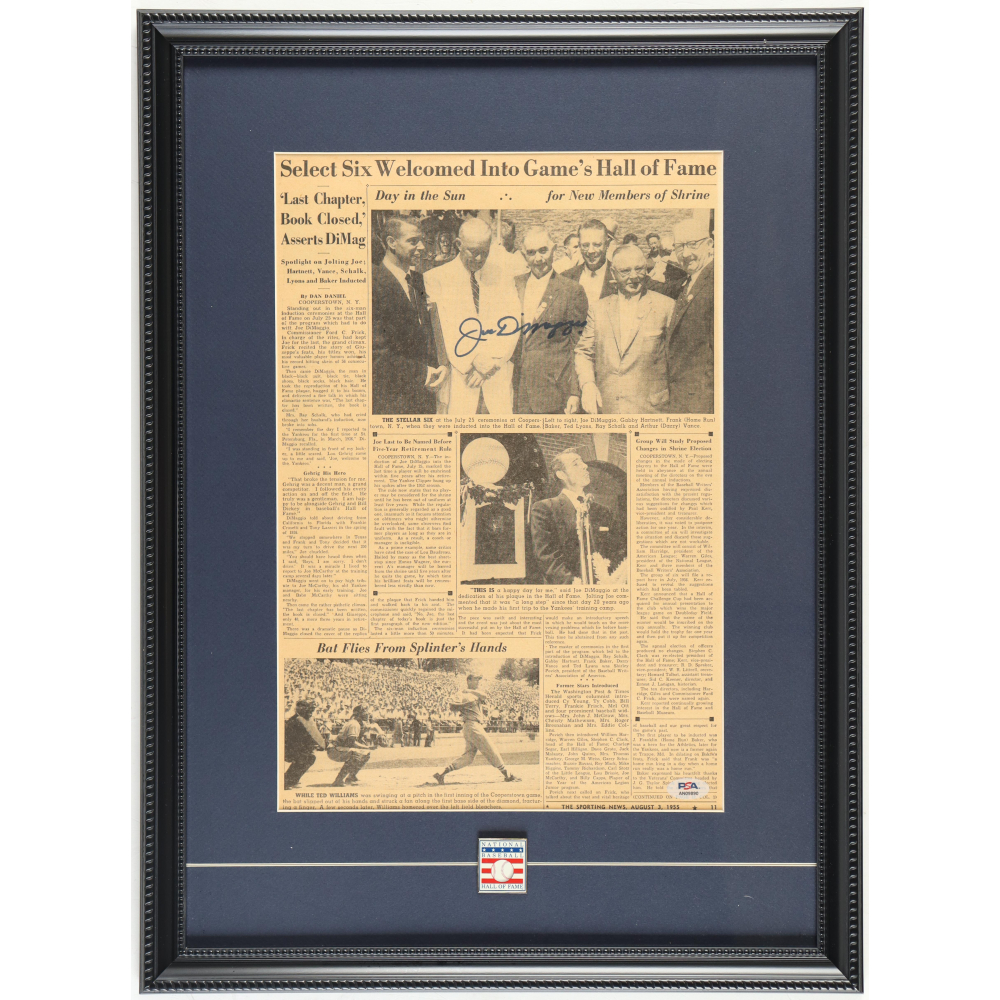 Joe DiMaggio Signed Custom Framed 1955 Original Hall Of Fame Induction ...