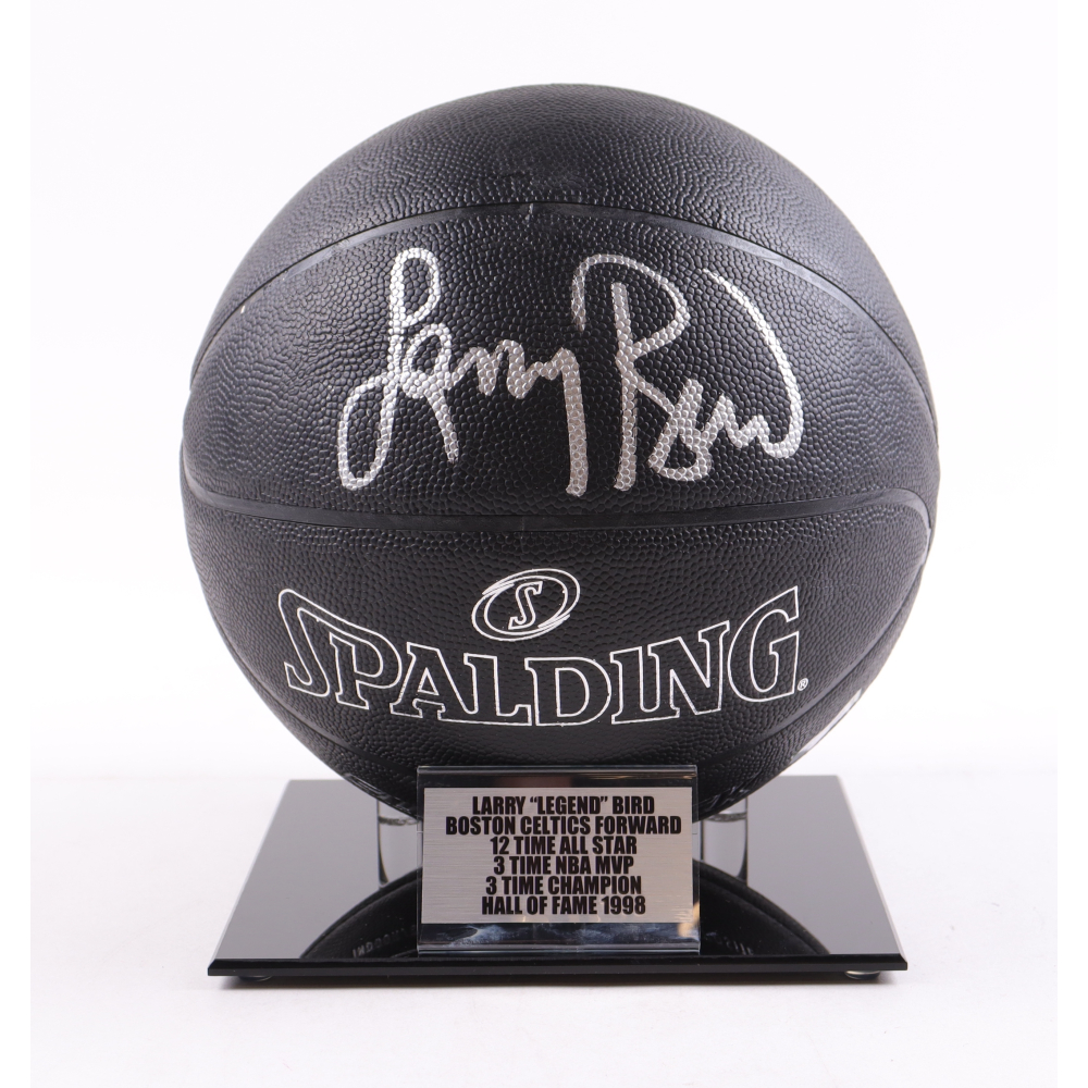 Larry Bird Signed Spalding Black Basketball with New Acrylic Basketball ...