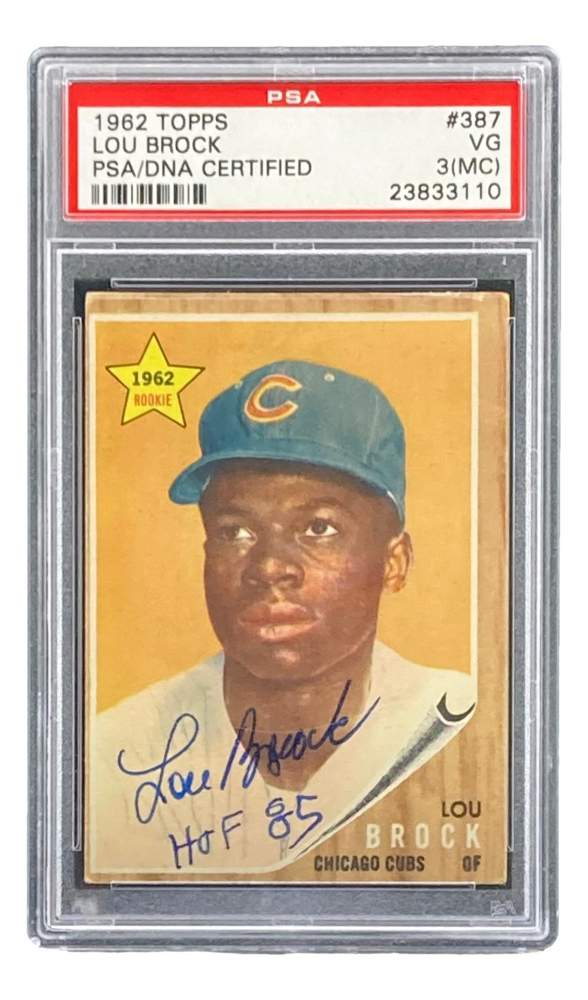 Lou Brock Signed 1962 Topps #387 RC Inscribed "HOF 85" (PSA 3) (MC ...