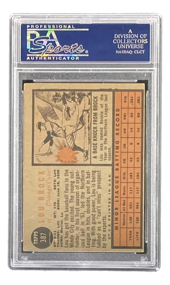 Lou Brock Signed 1962 Topps #387 RC Inscribed "HOF 85" (PSA 3) (MC ...