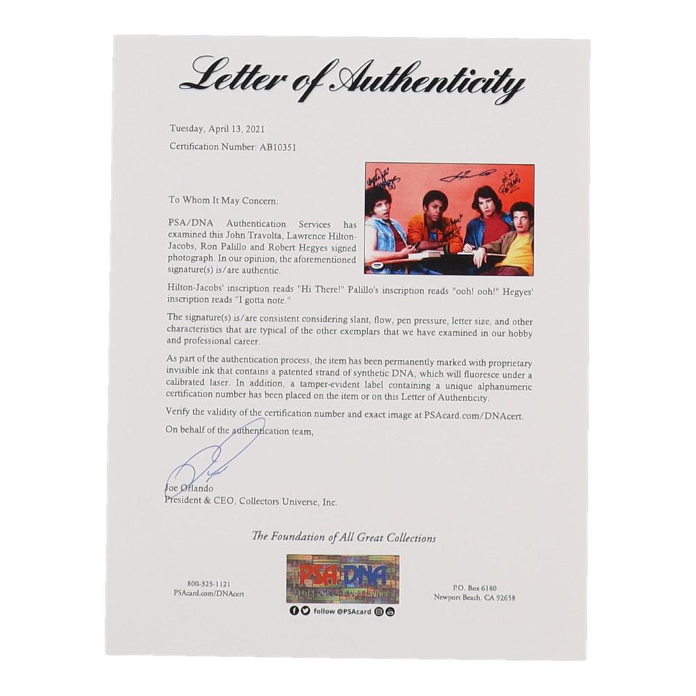"Welcome Back, Kotter" 10x15 Photo Signed by John Travolta, Ron Palillo ...
