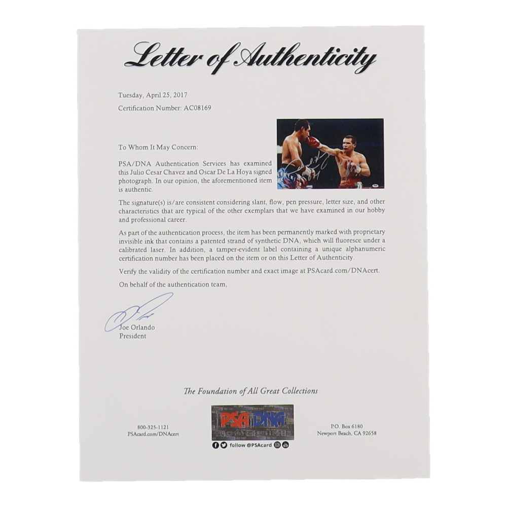 Julio Cesar Chavez & Oscar De La Hoya Signed 12x18 Photo Inscribed ...