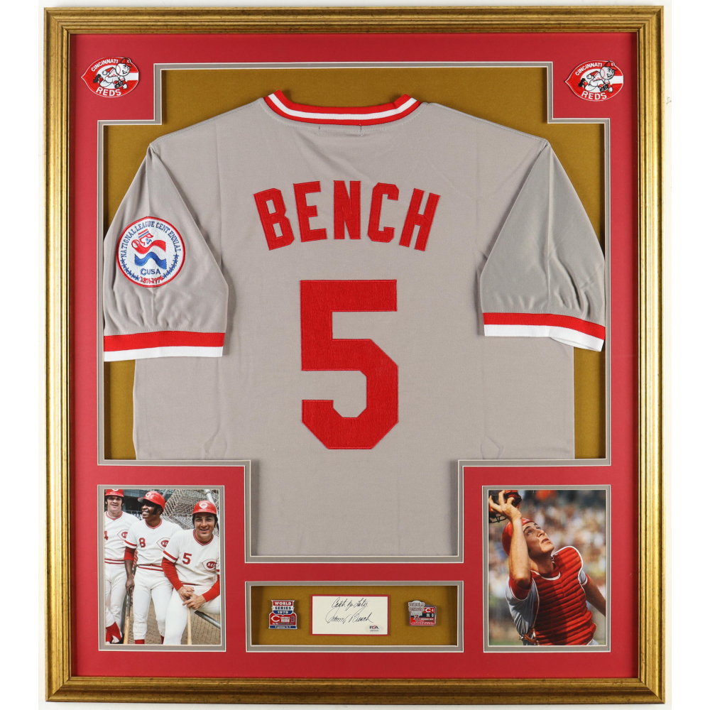 Johnny Bench Signed Custom Framed Cut Display With Jersey With 1975 ...