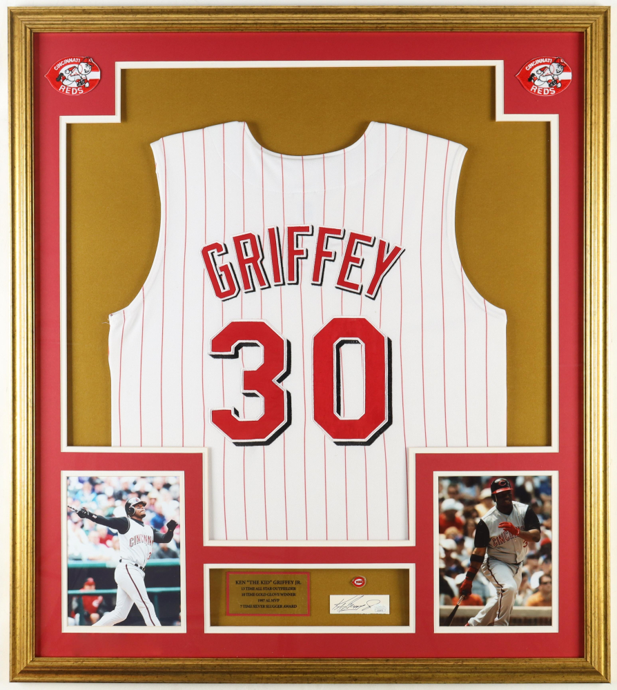 Ken Griffey Jr Signed Custom Framed Cut Display With Jersey & Team Logo ...