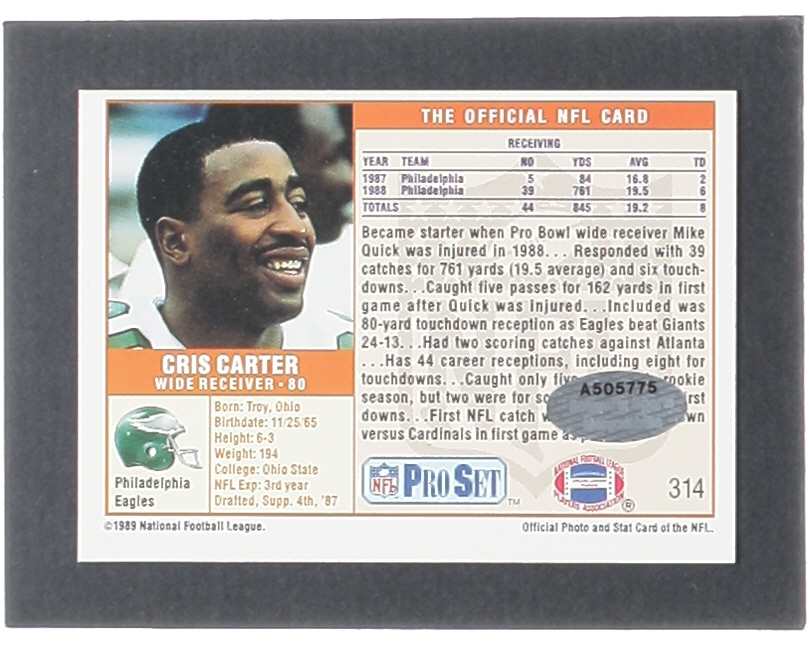 Cris Carter Signed 1989 Pro Set #314 RC (Schwartz) | Pristine Auction