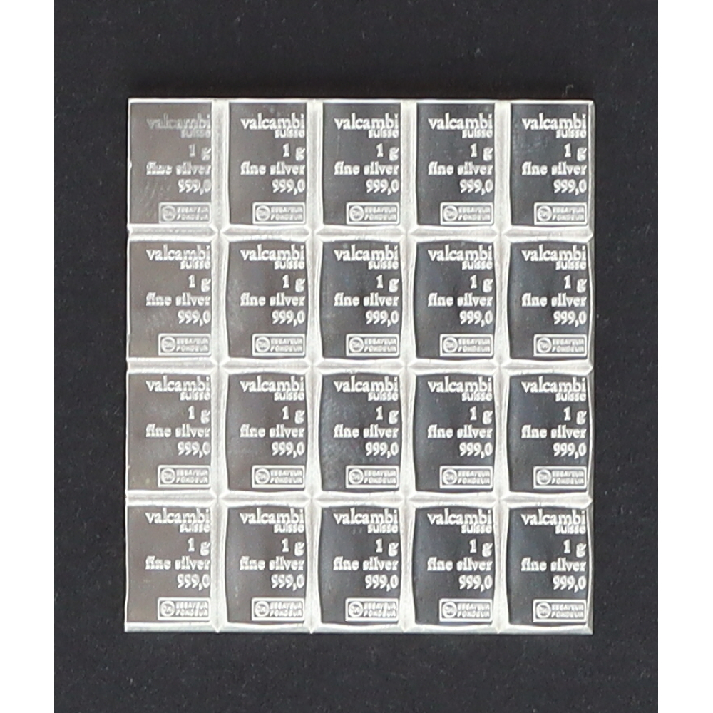 Uncut Sheet of (20) 1 Gram .999 Silver Valcambi Bullion Bars | Pristine Auction