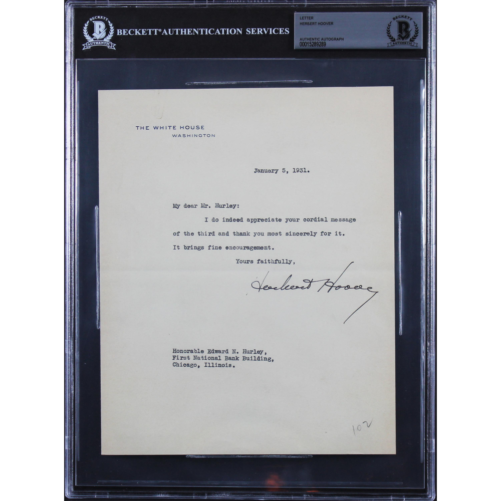 Herbert Hoover Signed 1931 Letter with White House Letterhead (BAS ...