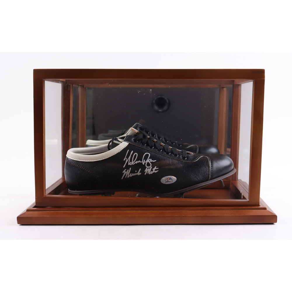 Nolan Ryan Signed Vintage Leather Baseball Cleat With Display Case ...