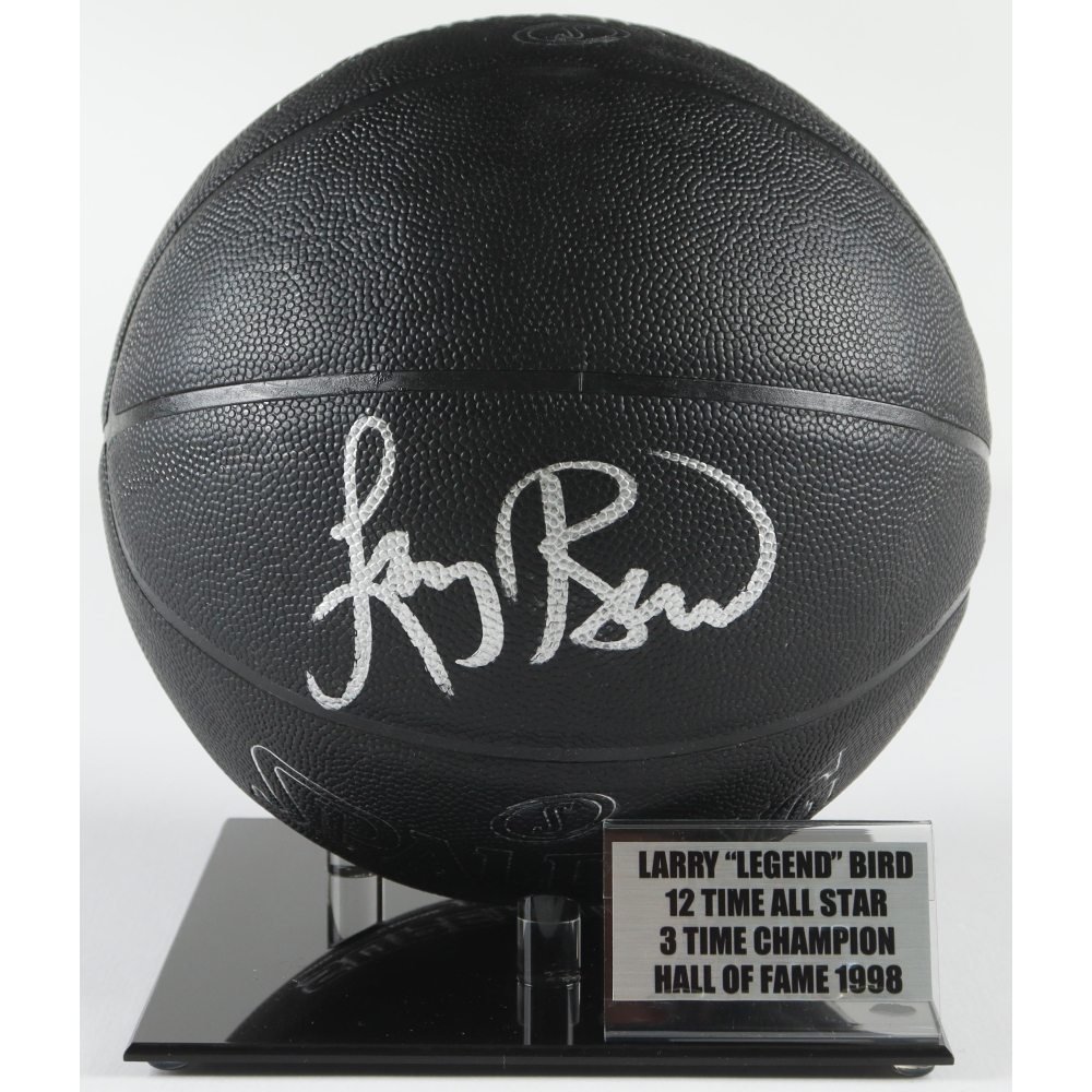 Larry Bird Signed Spalding Black Basketball with New Acrylic Basketball ...