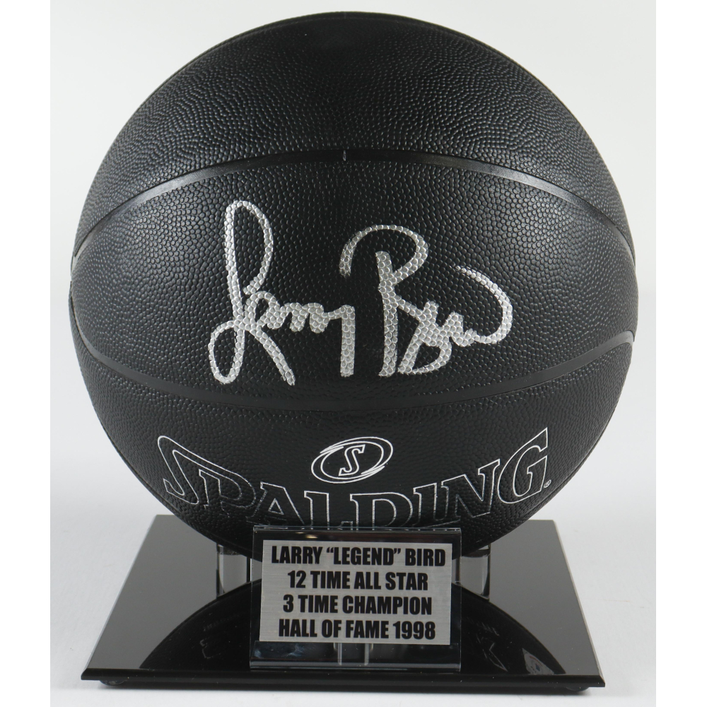 Larry Bird Signed Spalding Black Basketball with New Acrylic Basketball ...