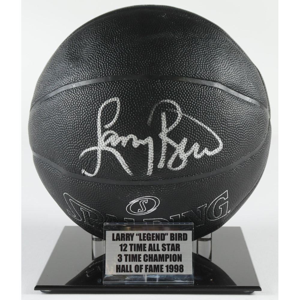 Larry Bird Signed Spalding Black Basketball with New Acrylic Basketball ...