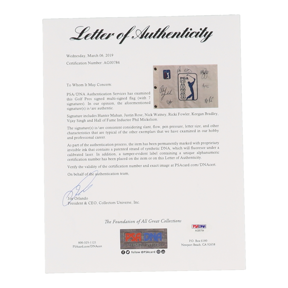 PGA Tour Pin Flag Signed by (7) with Phil Mickelson, Hunter Mahan ...
