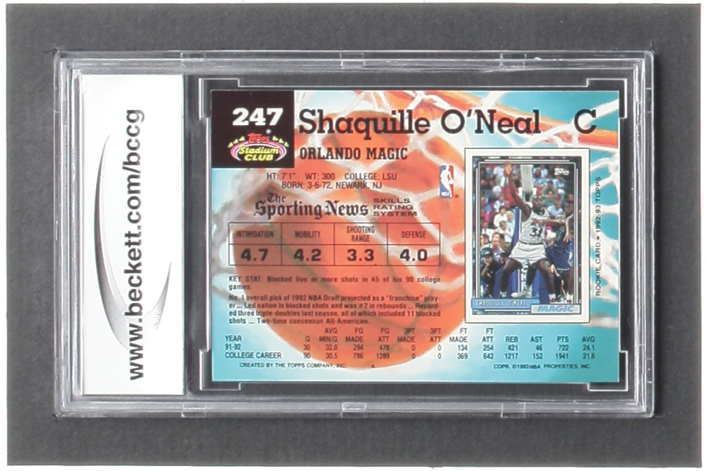 Shaquille O'Neal 1992-93 Stadium Club #247 RC (BCCG 10) | Pristine Auction