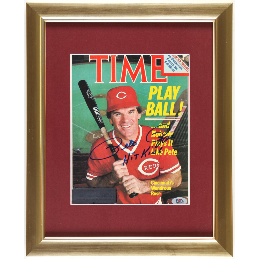Pete Rose Signed Custom Framed "Time" Magazine Photo Display Inscribed ...