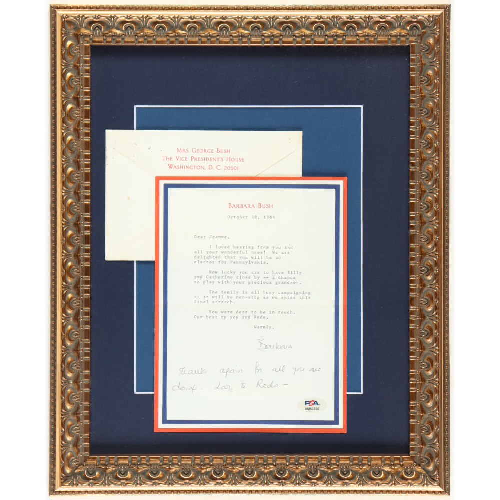 Barbara Bush Signed 1988 Hand-Written Letter On Vice Presidential ...