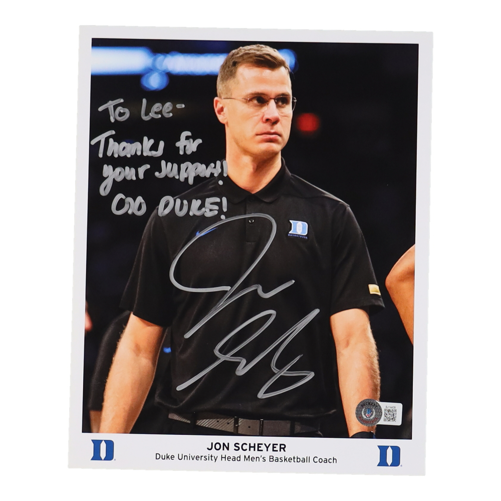 Jon Scheyer Signed Duke Blue Devils 8x10 Photo Inscribed "Thanks for ...