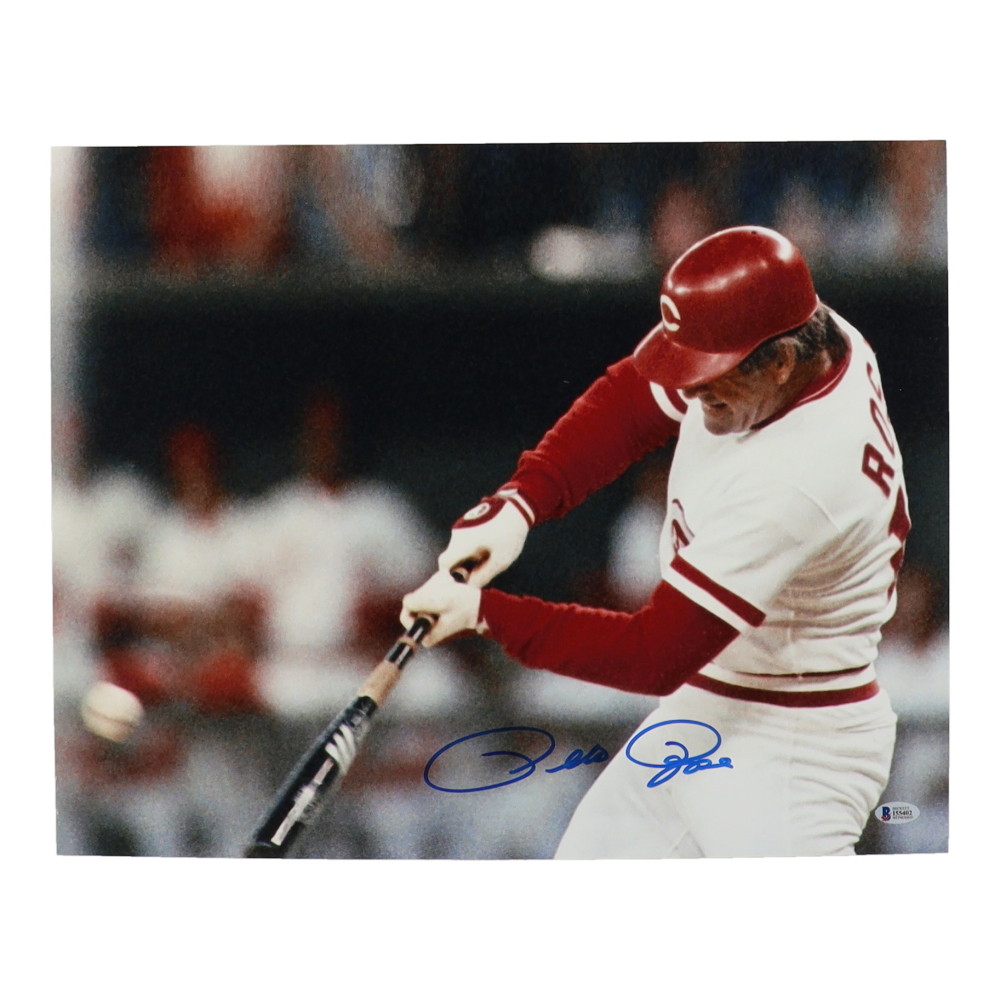 Pete Rose Signed Reds 16x20 Photo (Beckett) | Pristine Auction