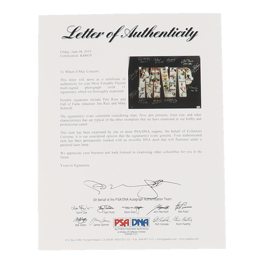 Baseball MVP's 16x20 Photo Signed By (11) with Denny McLain, Jeff ...