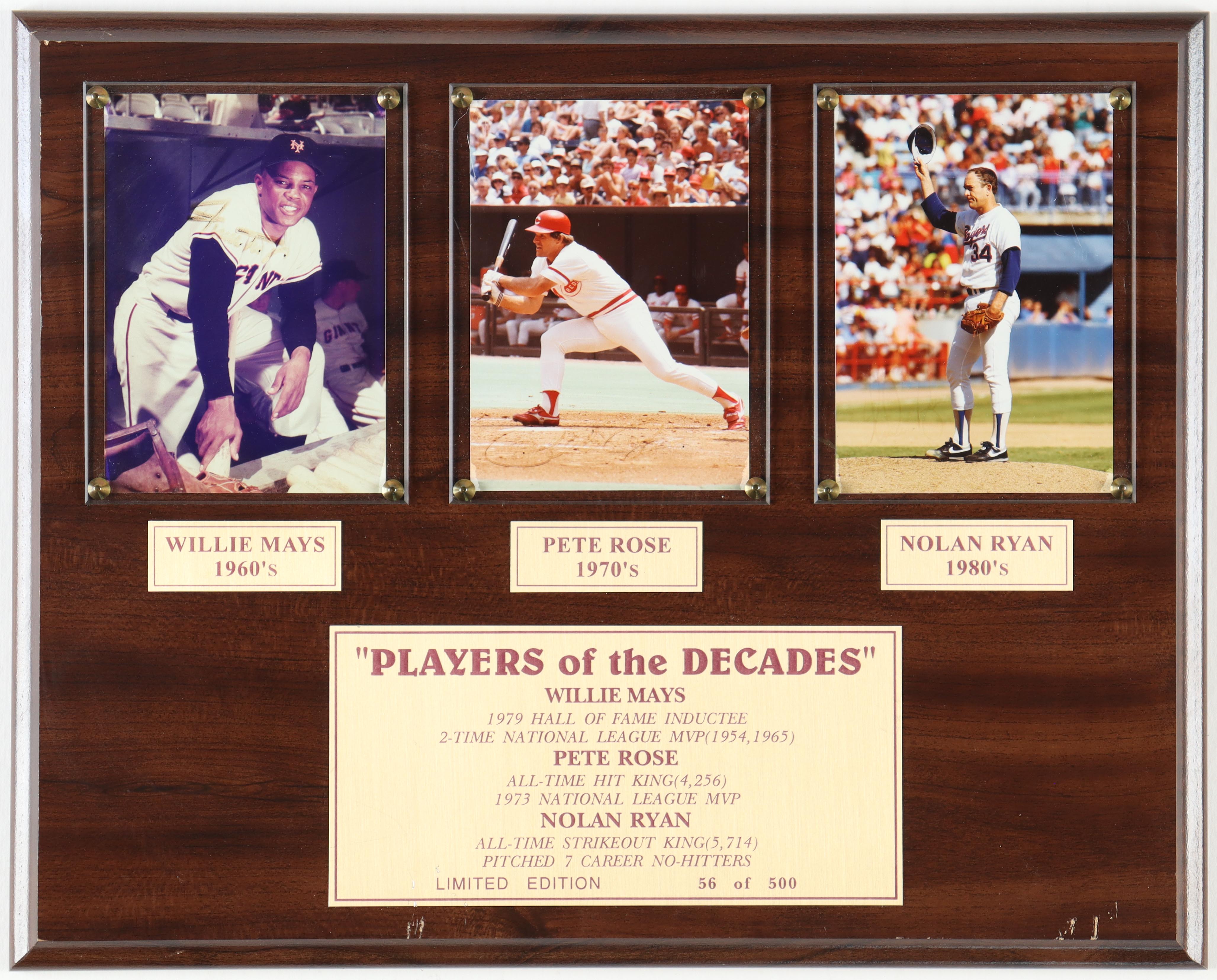 Willie Mays, Pete Rose & Nona Ryan Signed Photo Plaque (Beckett ...