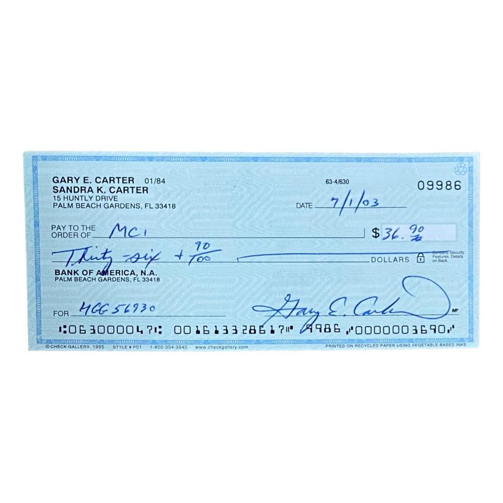 Gary Carter Signed Personal Bank Check (Beckett) | Pristine Auction