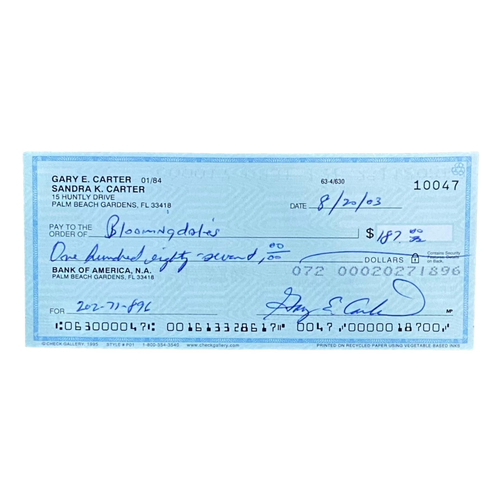 Gary Carter Signed Personal Bank Check (Beckett) | Pristine Auction