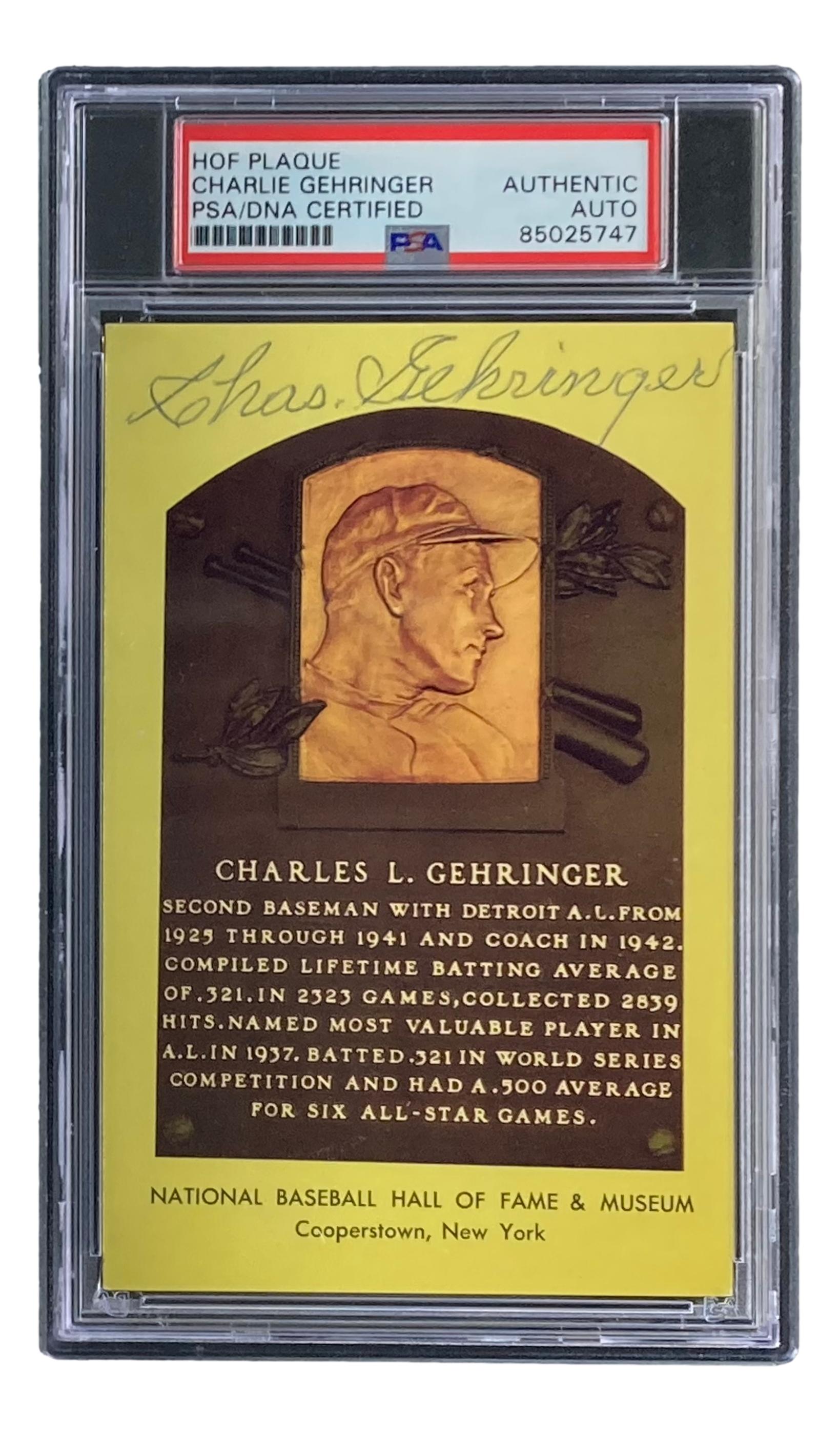 Charlie Gehringer Signed Hall of Fame Plaque Postcard (PSA) | Pristine ...