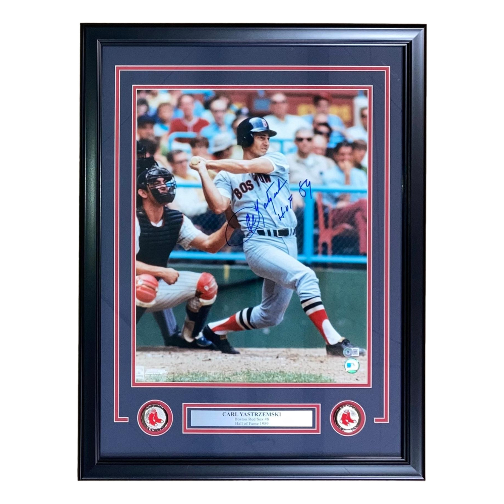 Carl Yastrzemski Signed Red Sox Custom Framed Photo Inscribed "HOF 89" (Beckett) | Pristine Auction