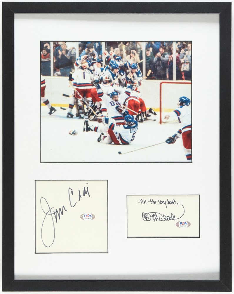 Jim Craig & Al Michaels Signed Team USA Custom Framed Matted Cut ...