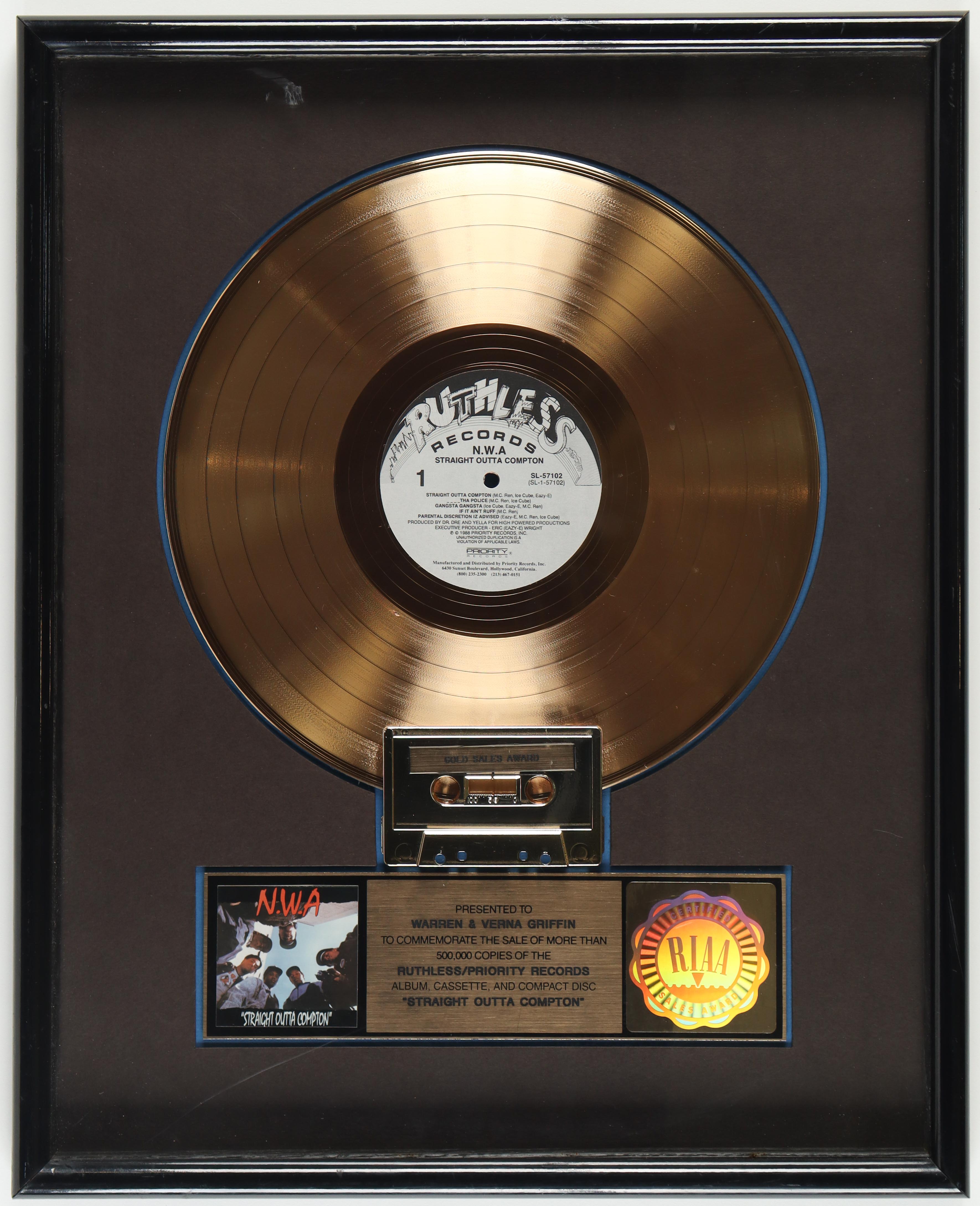N. W. A "Straight Outta Compton" Original RIAA Award | Pristine Auction