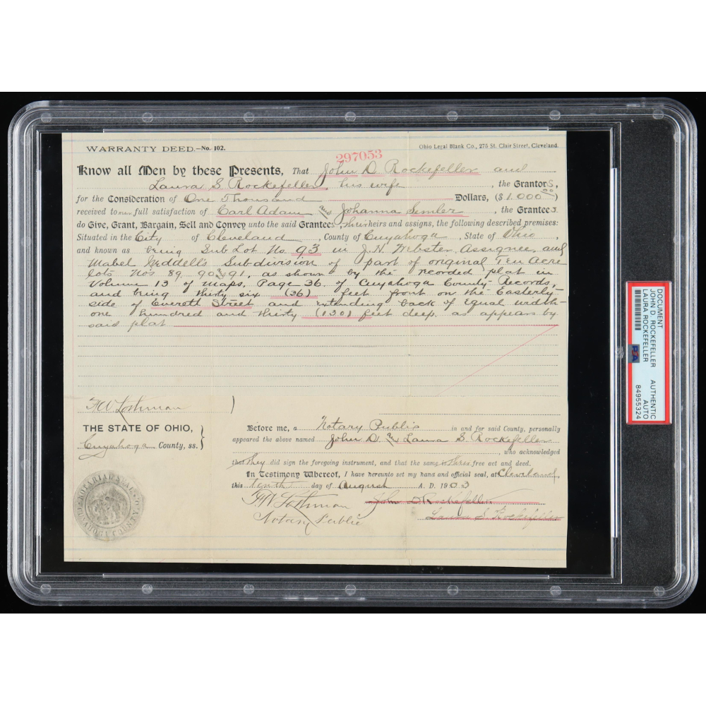 John D. Rockefeller & Laura Rockefeller Signed 1903 Original Warranty ...