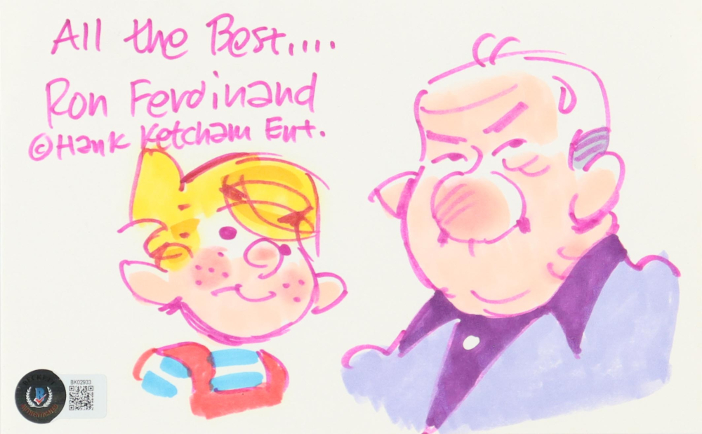 Ron Ferdinand Signed "Dennis the Menace" 5x8 Hand-Drawn Photo (Beckett) | Pristine Auction