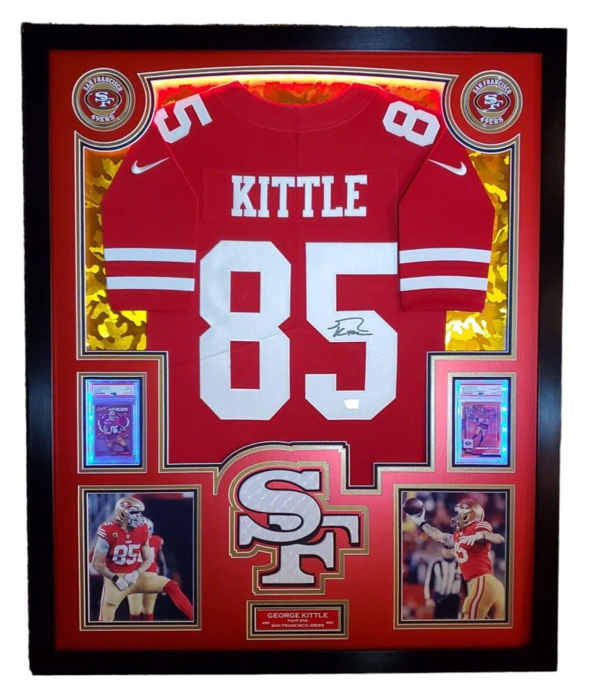 George Kittle Signed 49ers Custom Framed LED Backlit Nike Jersey Display with 2021 Prestige ...