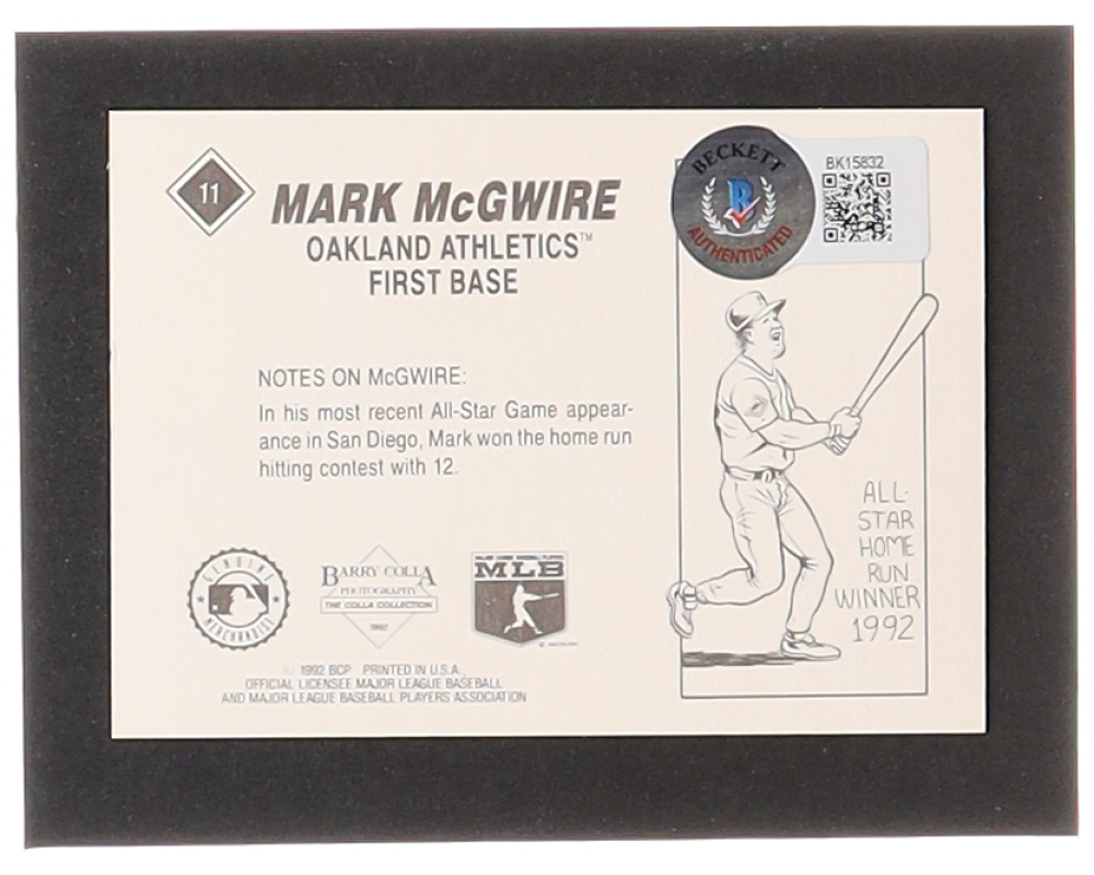 Mark McGwire Signed 1992 Colla McGwire #11 / Bat On Shoulder In Dugout ...