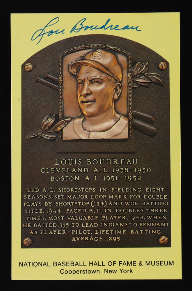 Lou Boudreau Signed Hall of Fame Plaque Postcard (Beckett) | Pristine ...