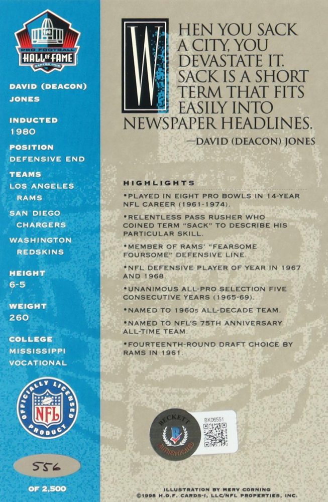 Deacon Jones 1998 Ron Mix HOF Platinum Autographs #48 (Beckett ...