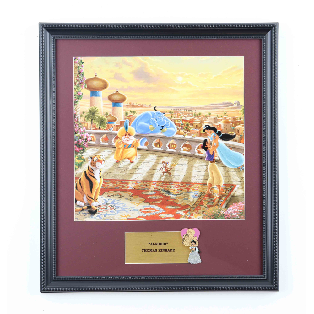 Thomas Kinkade "Aladdin" Custom Framed Print Display with (2) Character ...