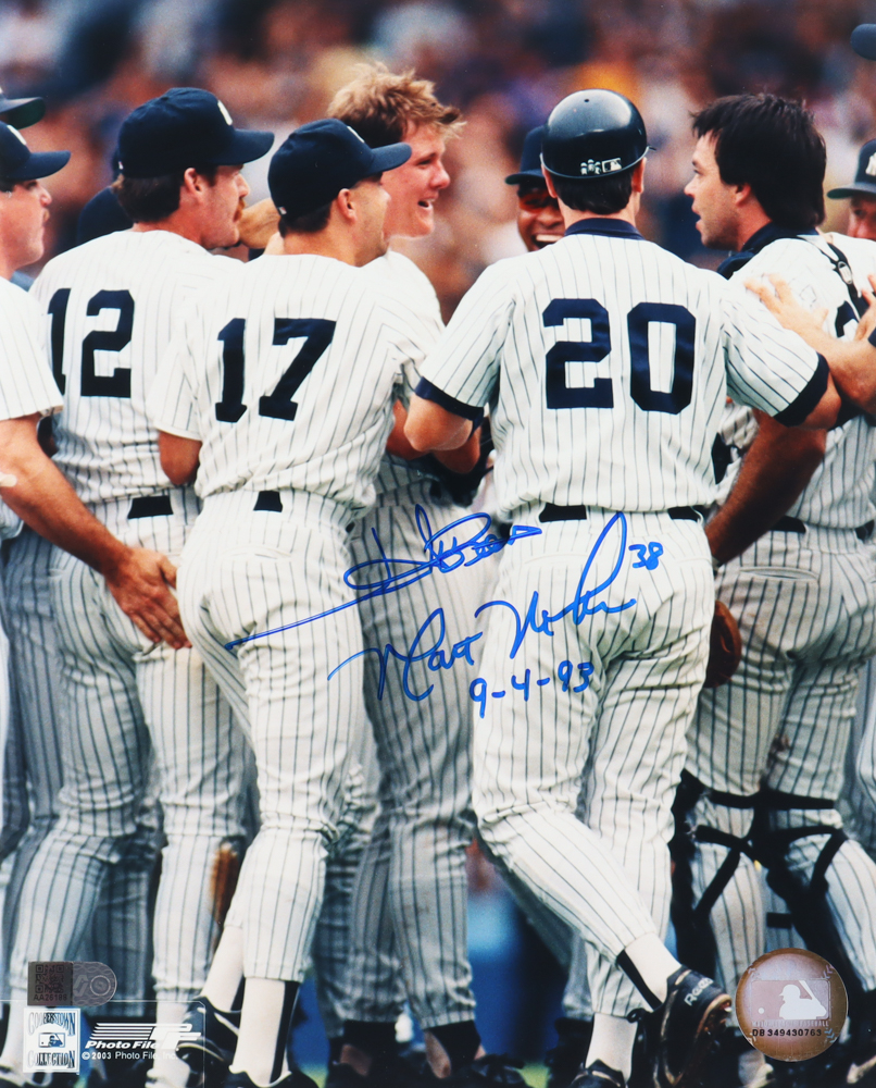 Jim Abbott & Matt Nokes Signed Yankees 8x10 Photo Inscribed "9-4-93 ...