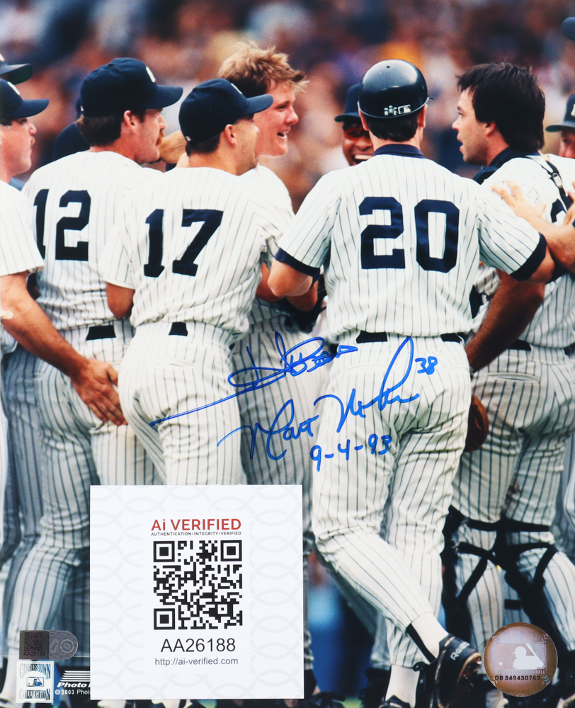 Jim Abbott & Matt Nokes Signed Yankees 8x10 Photo Inscribed "9-4-93 ...