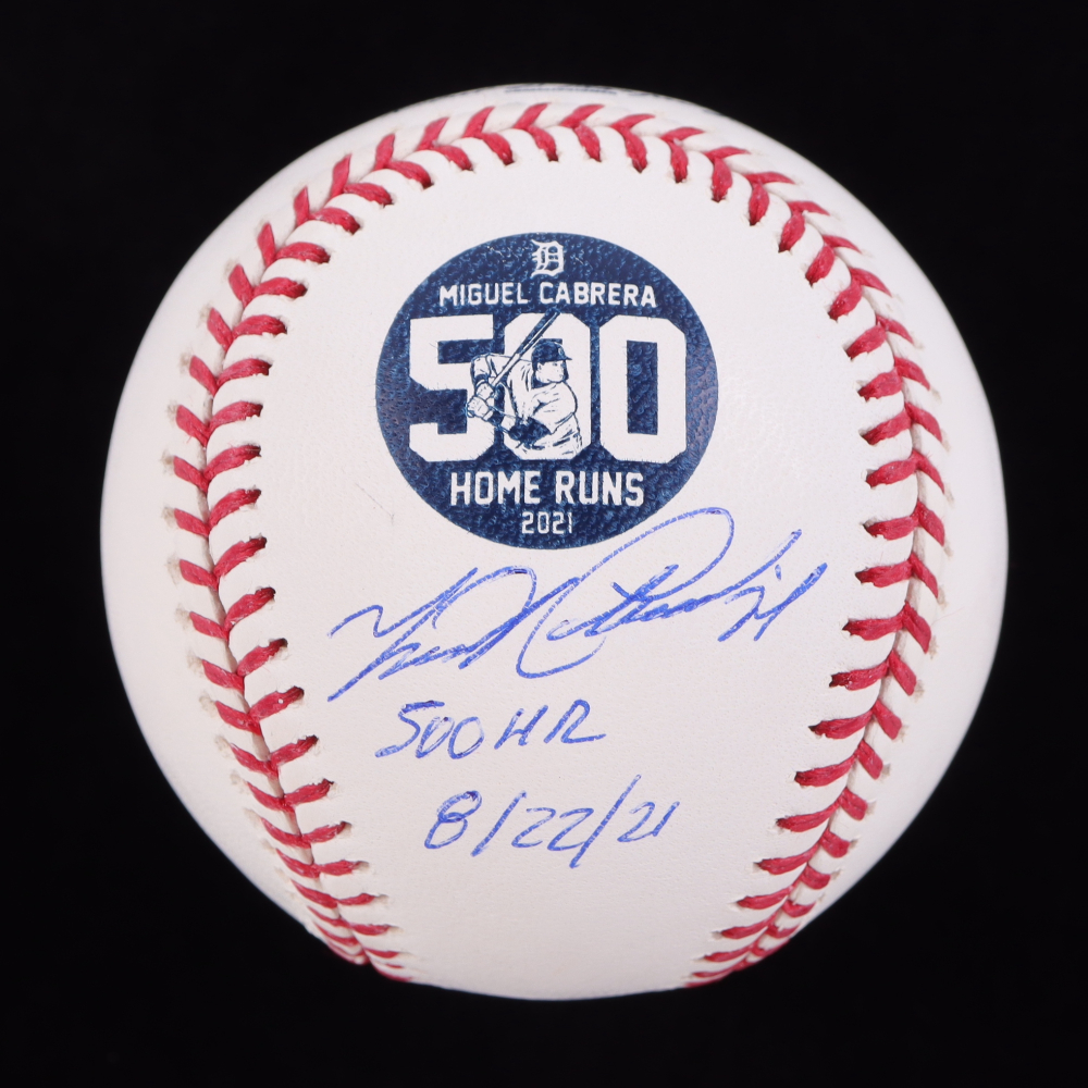 Miguel Cabrera Signed OML 500 HR Club Logo Baseball Inscribed "500 HR 8 ...