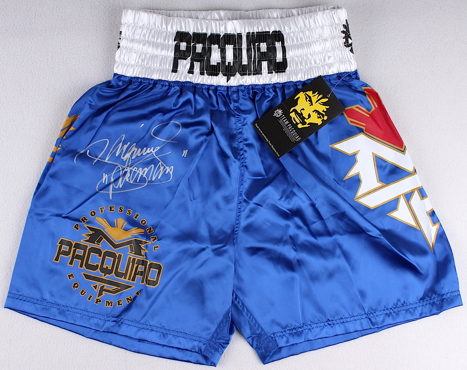 Manny Pacquiao Signed Boxing Trunks Inscribed "Pacman" (Pacquiao COA ...