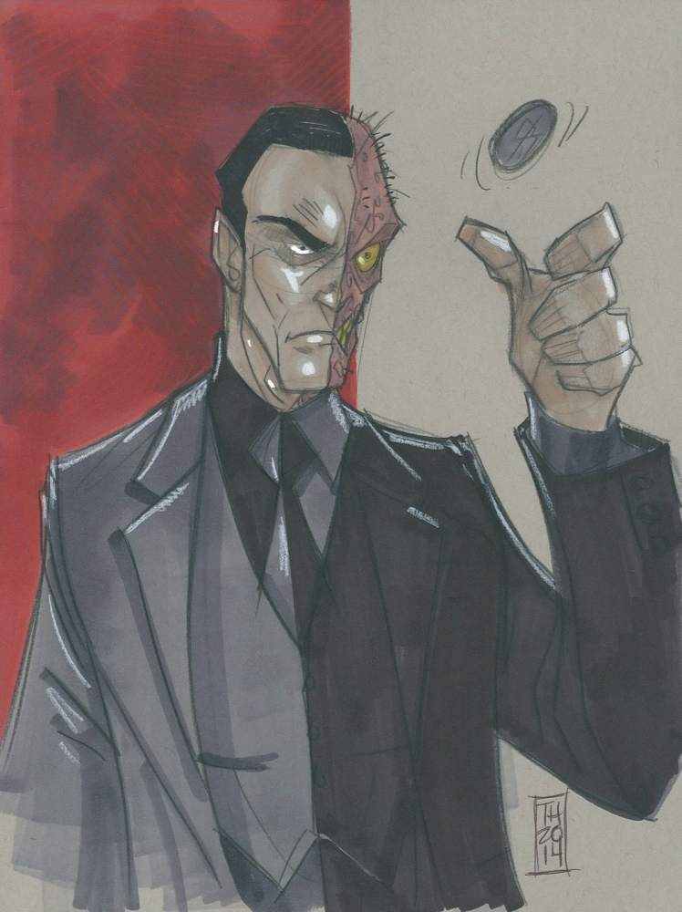 "Two Face" Batman Villain Series Signed ORIGINAL 9x12 Color Drawing on ...