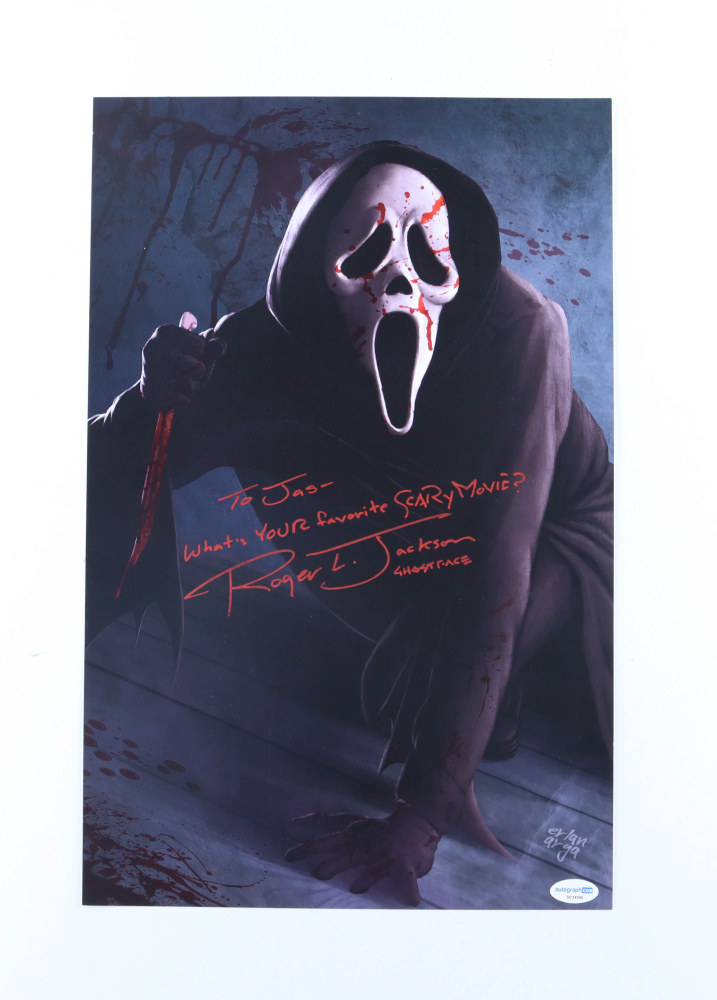 Roger L. Jackson Signed "Scream" 11x17 Photo Inscribed "What's Your ...
